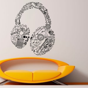 Headphones Wall Decal Music Vinyl Decal Sticker Murals Interior ...