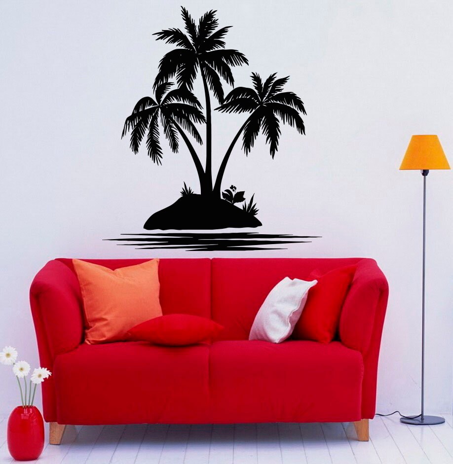 Palm Tree Wall Decal Vinyl Stickers Nature Beach Sea - Etsy