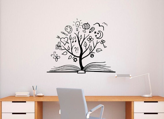 Book and Tree Wall Decal School Education Vinyl Sticker Home | Etsy