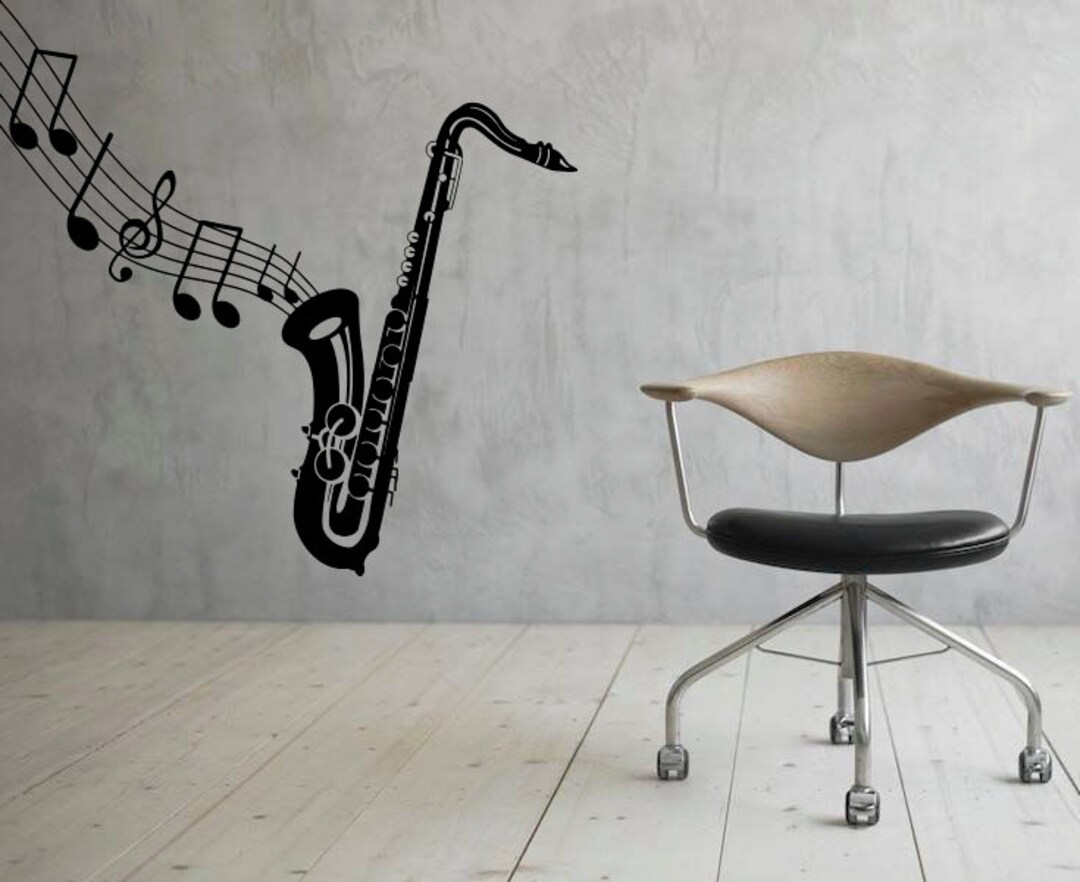 Saxophone Music Wall Vinyl Decal Sax Clef Notes Sticker Interior Art ...