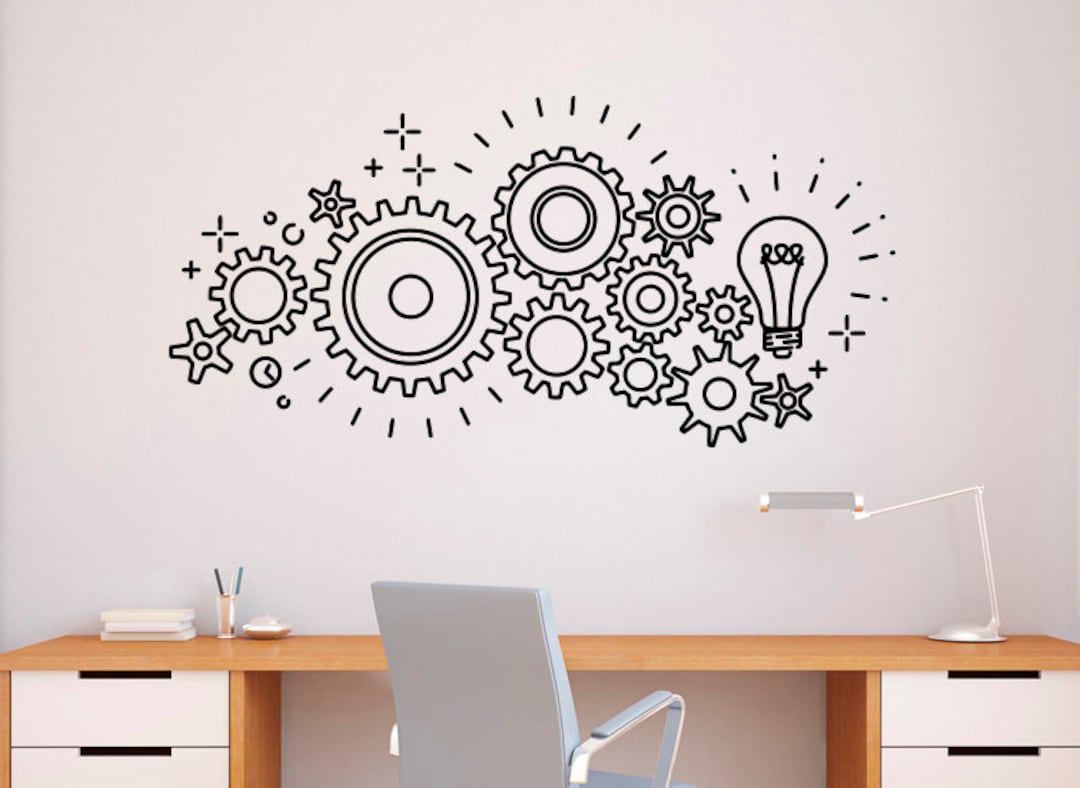 Gear Mechanism Engineering Wall Vinyl Decal Sticker Teamwork Office ...