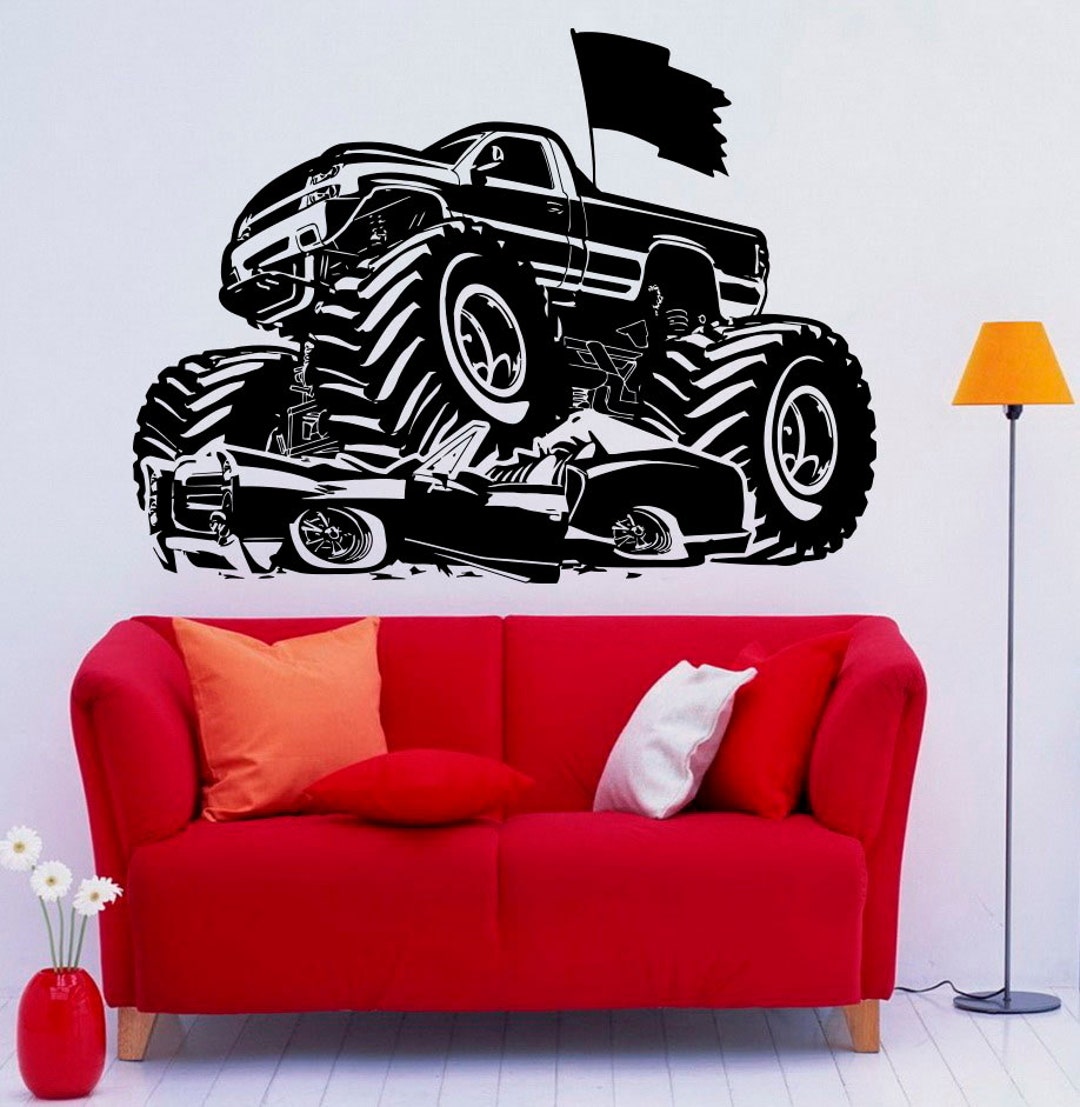Monster Truck Wall Decal Vinyl Racing Car Sticker Art Murals Garage ...
