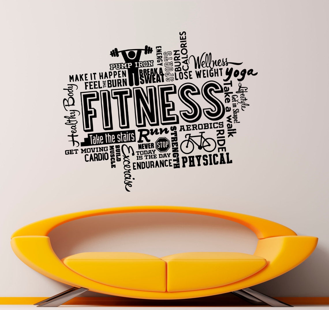 Fitness Wall Decal Vinyl Sticker Sport Gym Word Cloud Interior - Etsy