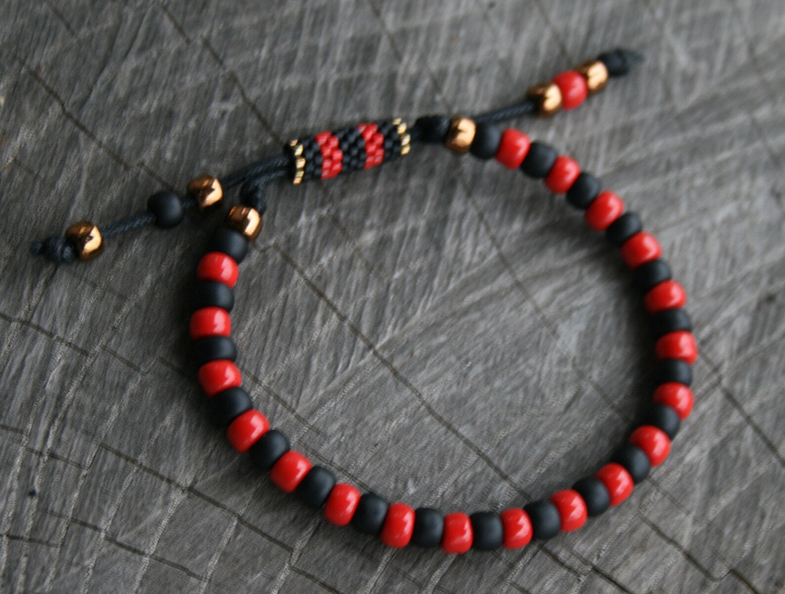 Red Black Bracelet Mens Bracelet Beaded Bracelet SEED BEAD - Etsy