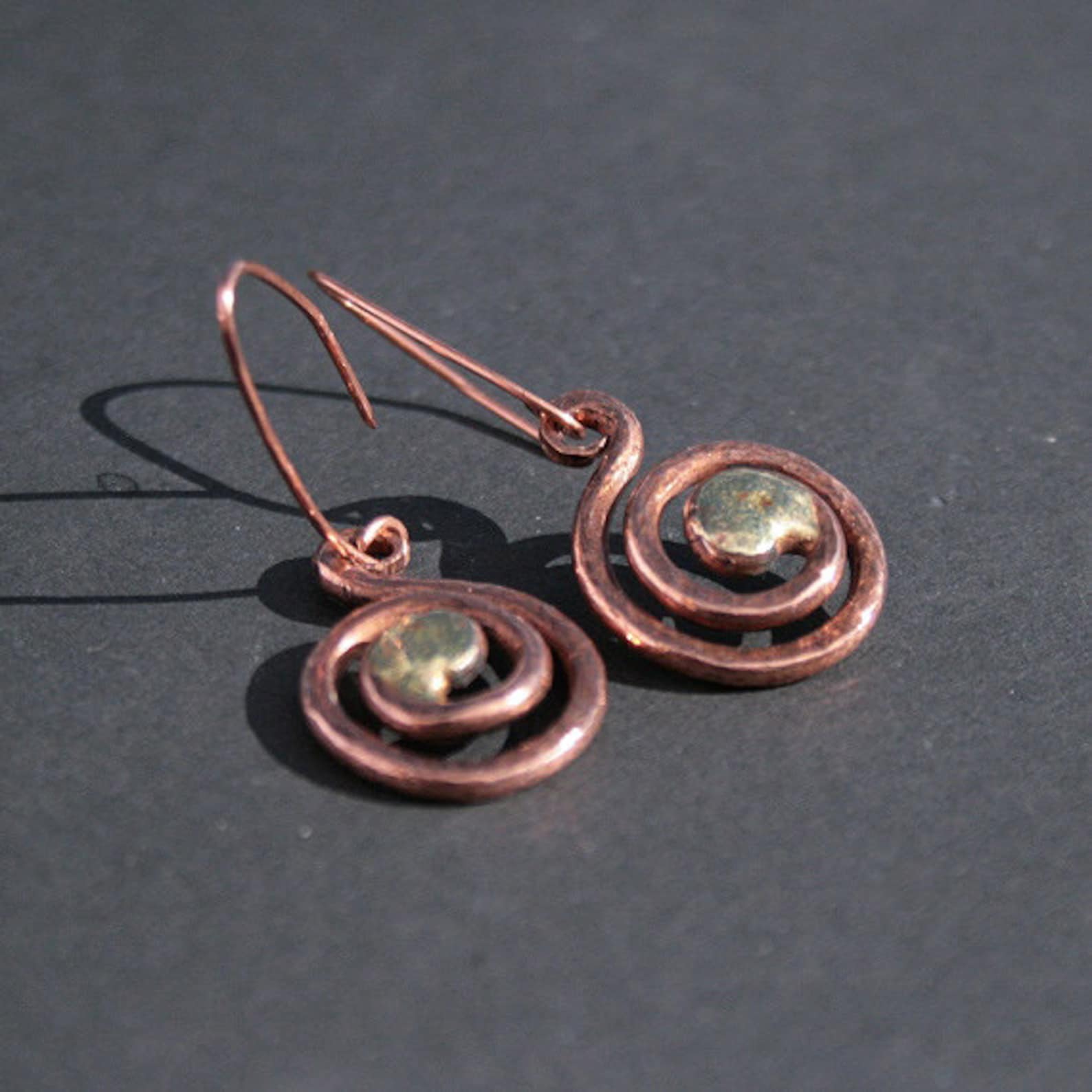 Copper earrings brass earrings handmade earrings hammered | Etsy