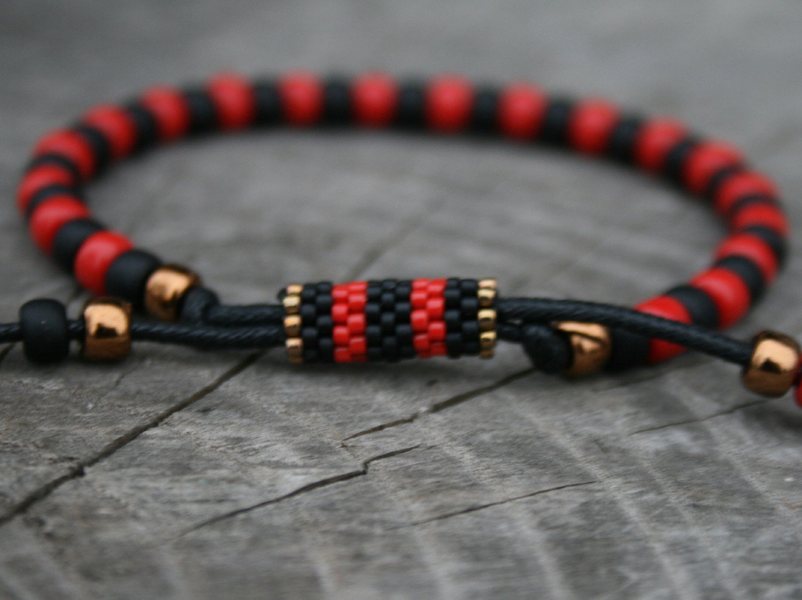 Red Black Bracelet Mens Bracelet Beaded Bracelet SEED BEAD - Etsy