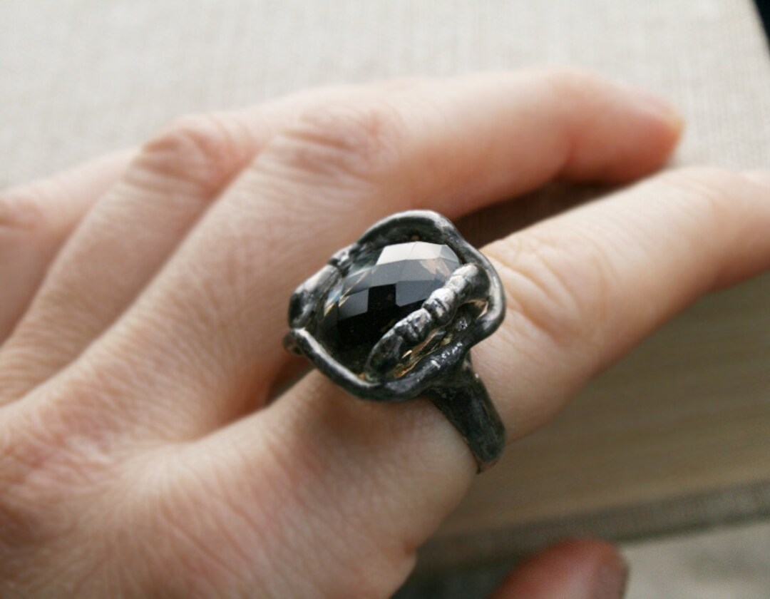 Bague en quartz fumé, bague en quartz, bague grise, bague élégante ...
