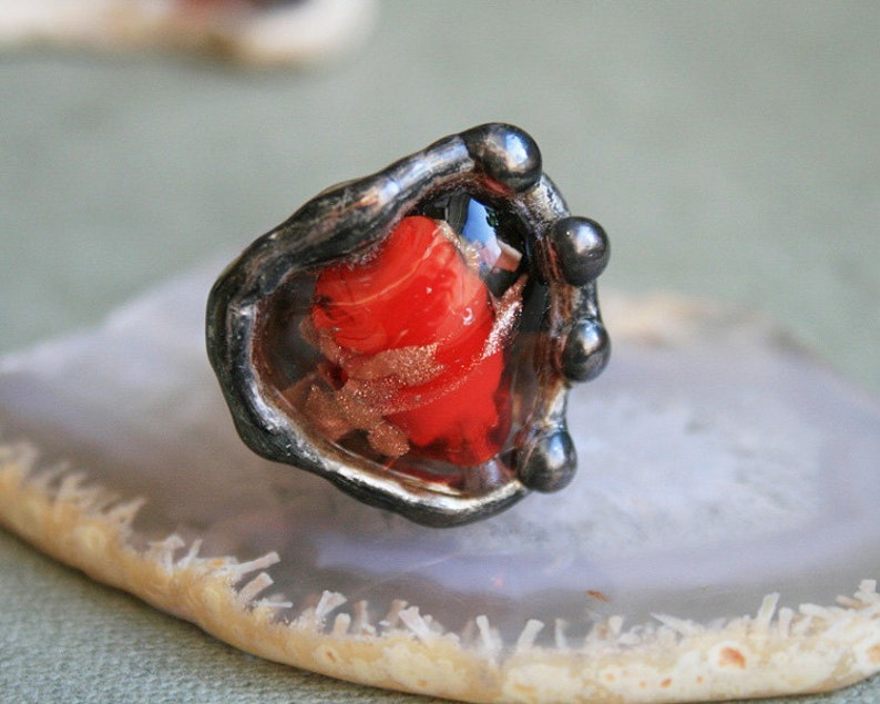 Red Heart Red Glass Ring Raw Ring Organic Ring Shiny - Etsy