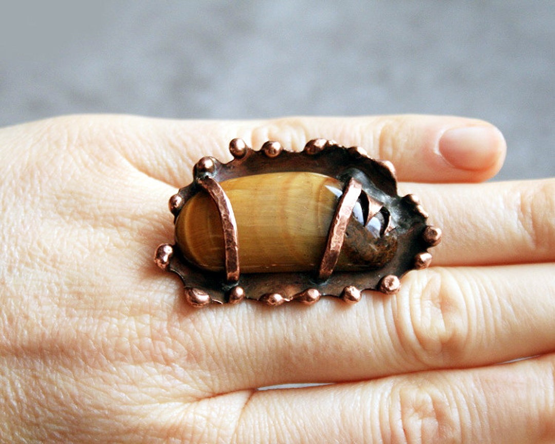 Copper Ring, Tiger Eye Ring, Statement Ring, Adjustable Ring, Gemstone ...