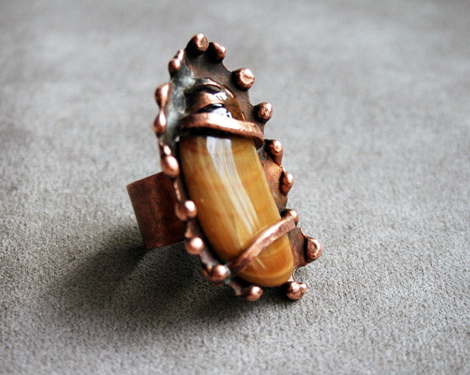 Copper Ring Tiger Eye Ring Statement Ring Adjustable Ring - Etsy