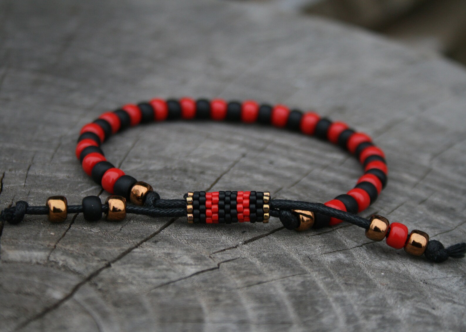 Red black Bracelet mens Bracelet Beaded bracelet SEED BEAD | Etsy