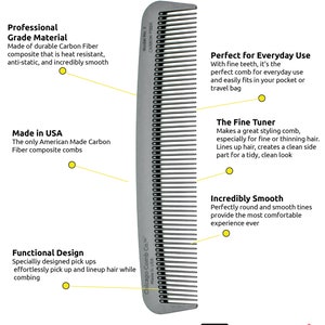 Model No. 3 Carbon Fiber Comb, Fine-tooth Pocket Comb, for Fine and ...