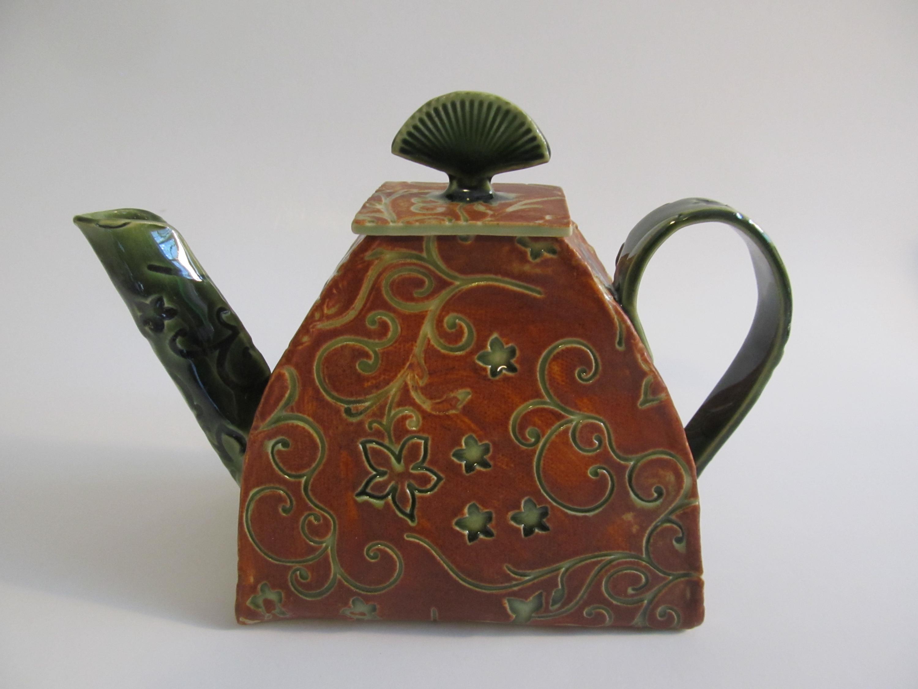 Ceramic Handmade Teapot, Pottery Teapot, Intricate Design, Green and ...