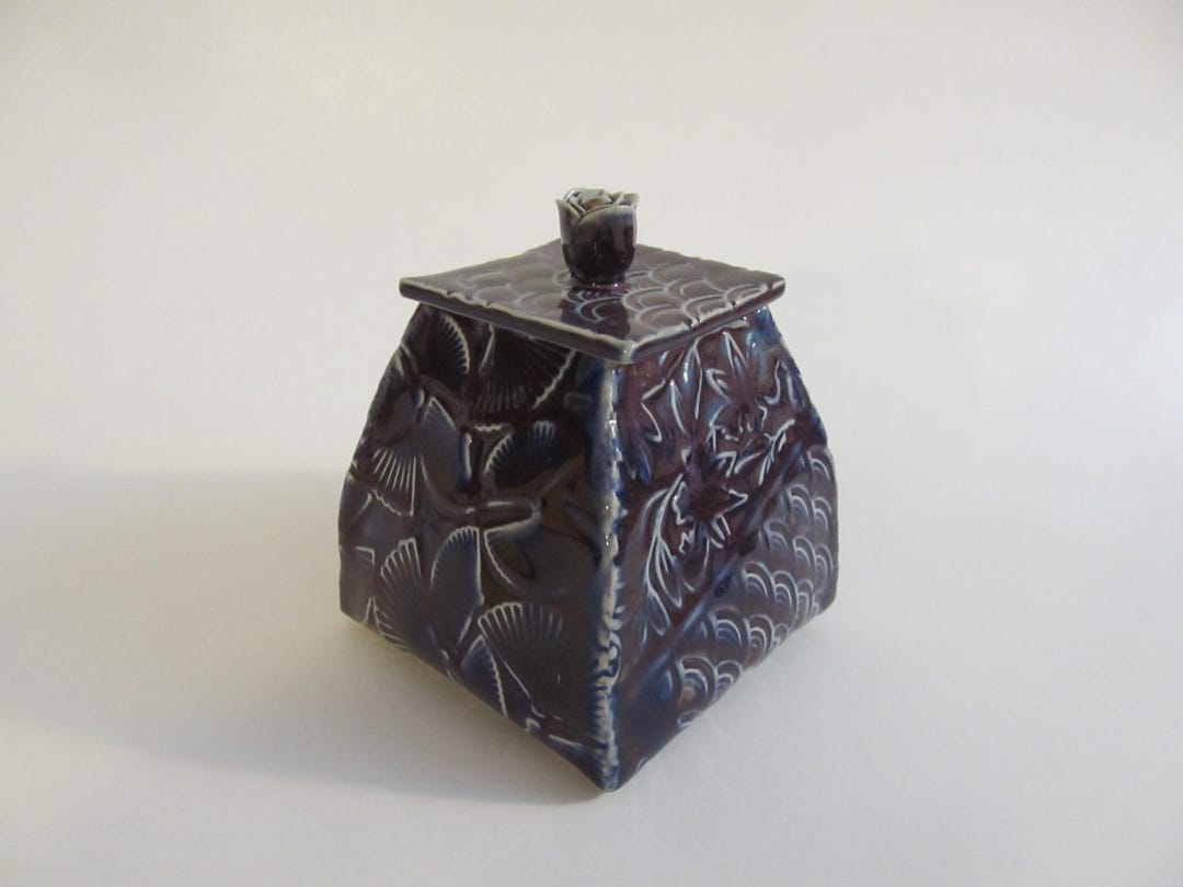 Handmade Ceramic Jar, Sugar Bowl, Pottery Jar With Lid, Purple/blue ...