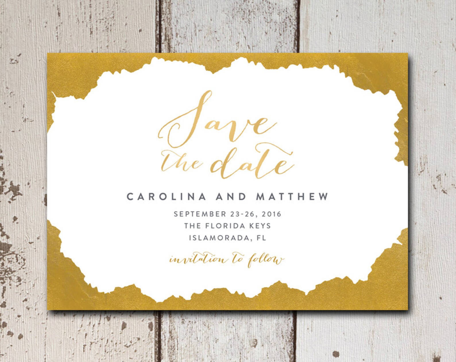 Gold Foil Frame Wedding Save the Date Invitation With a Beautiful ...