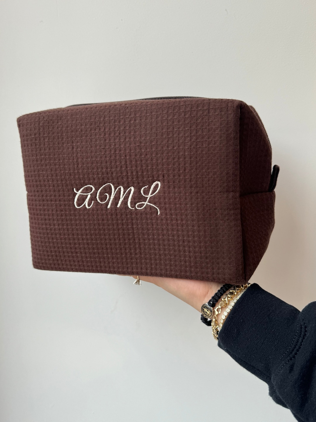 Custom Make up Bag - Chocolate Brown Make up Bag - Waffle Weave ...