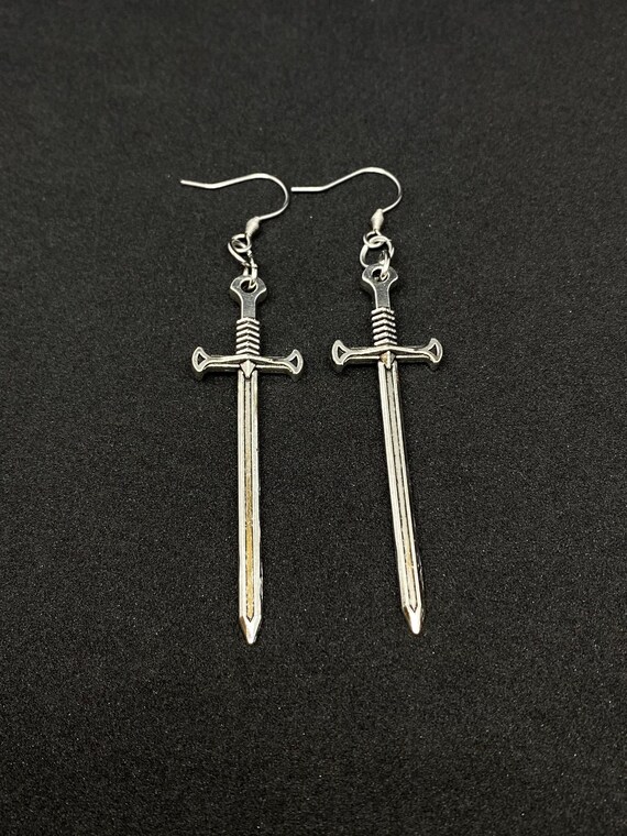 Sword Dangle Earrings Antique Silver Metal Charms Cool Punk - Etsy