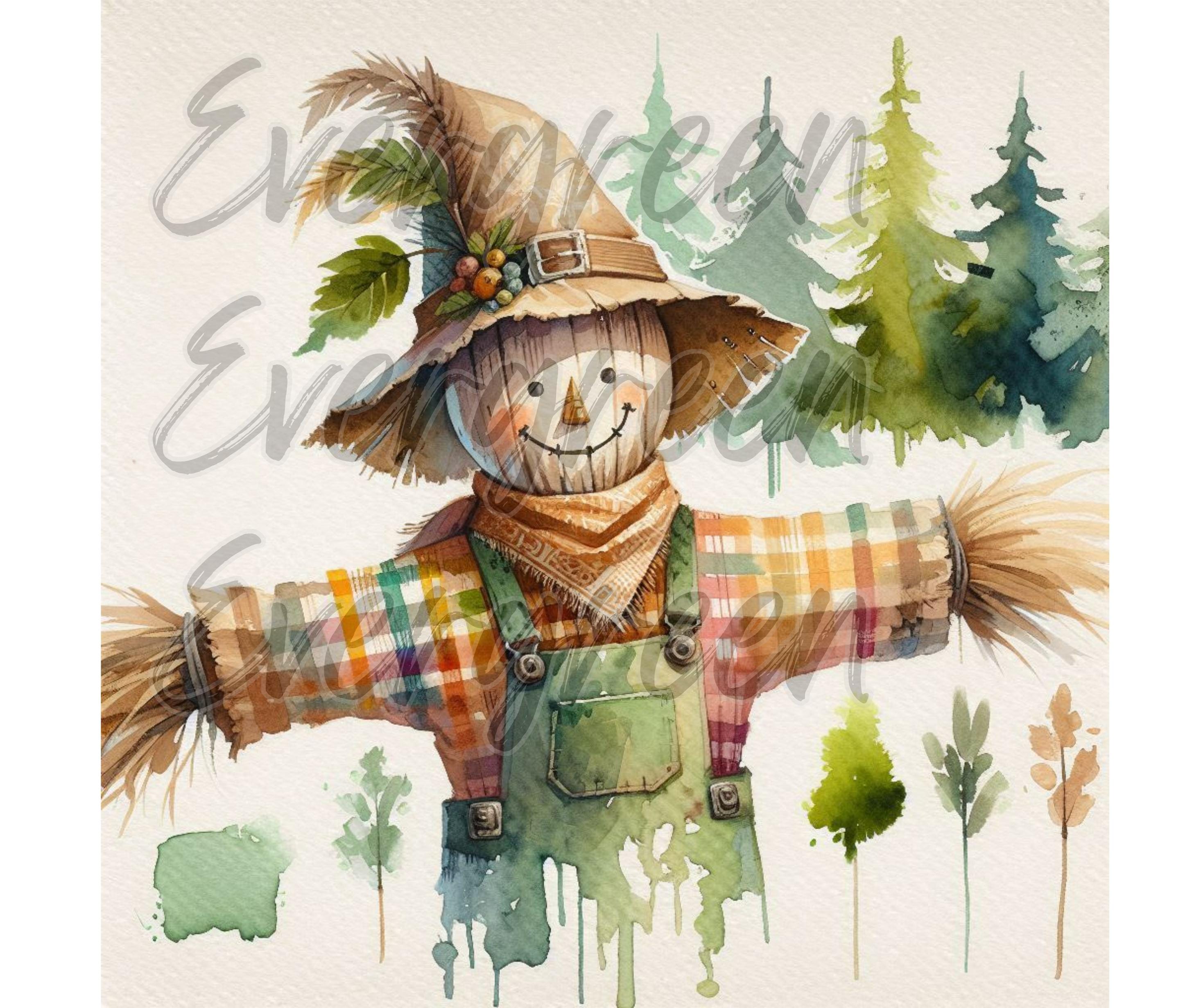 Scarecrow Fall Watercolor Print Bundle: Farmhouse Decoupage (digital ...