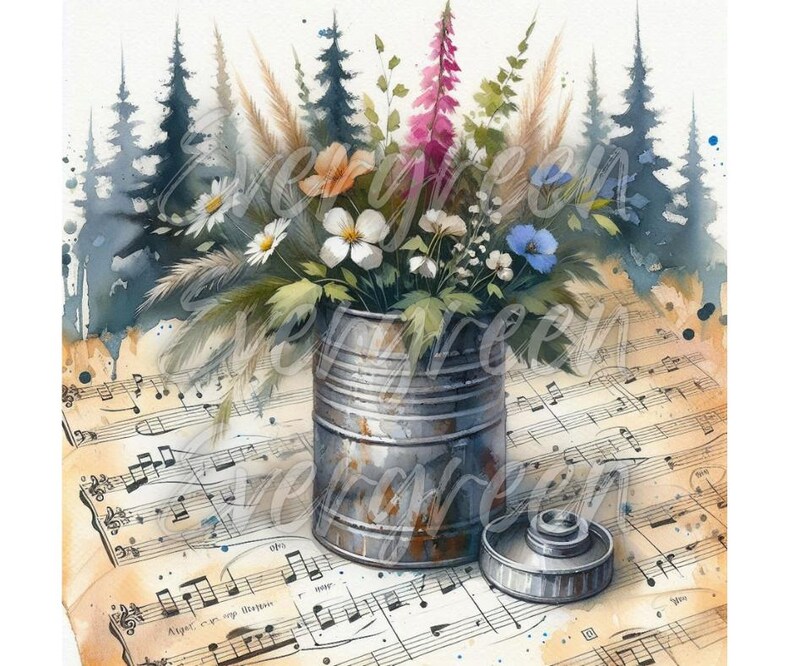 Watercolor Water Can Floral Clipart Bundle: Farmhouse Style (instant ...