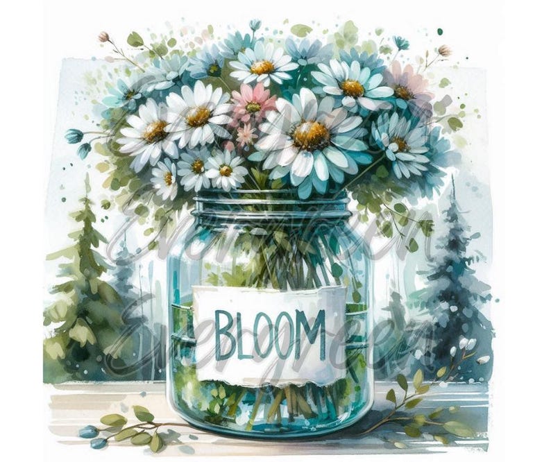 Watercolor Daisy Flower Bundle: Farmhouse Printable (instant Download ...