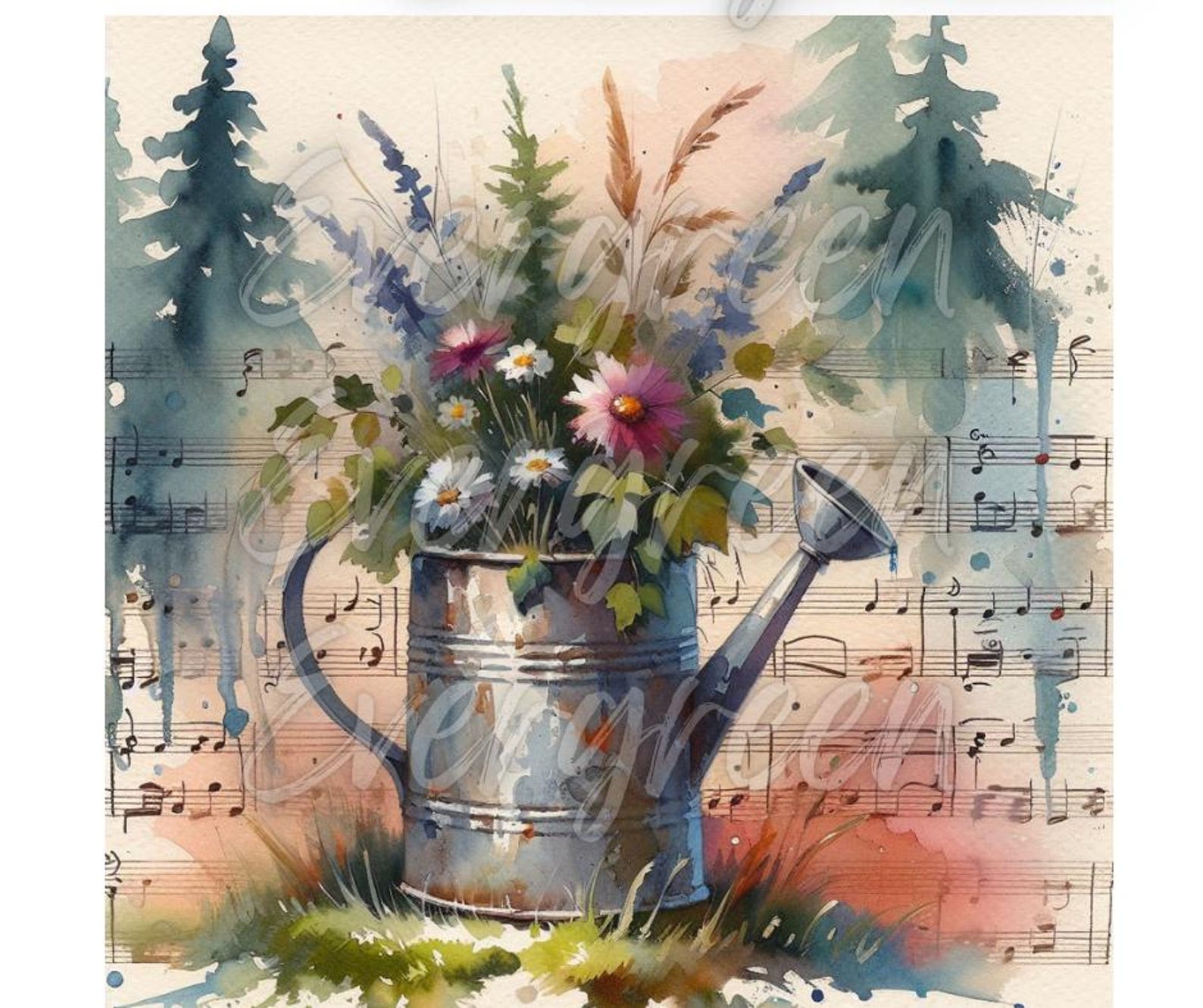 Watercolor Water Can Floral Clipart Bundle: Farmhouse Style (instant ...