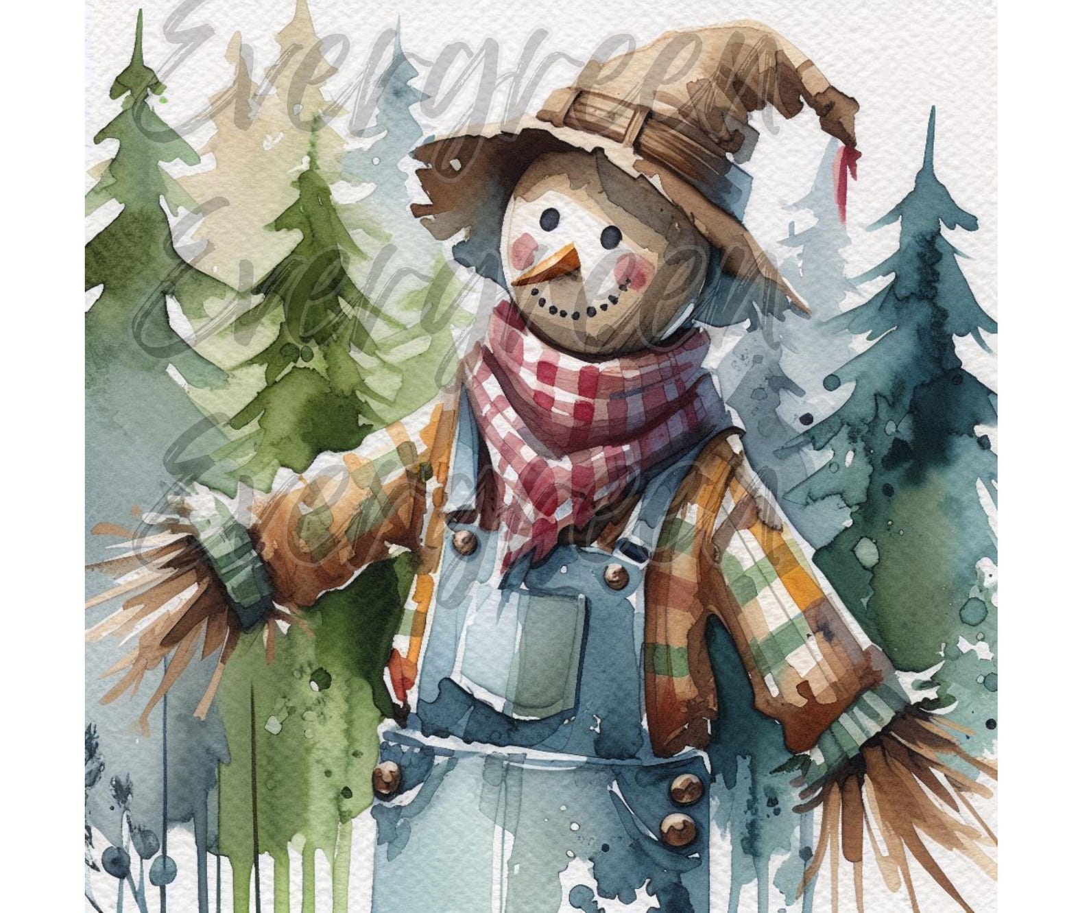 Scarecrow Fall Watercolor Print Bundle: Farmhouse Decoupage (digital ...