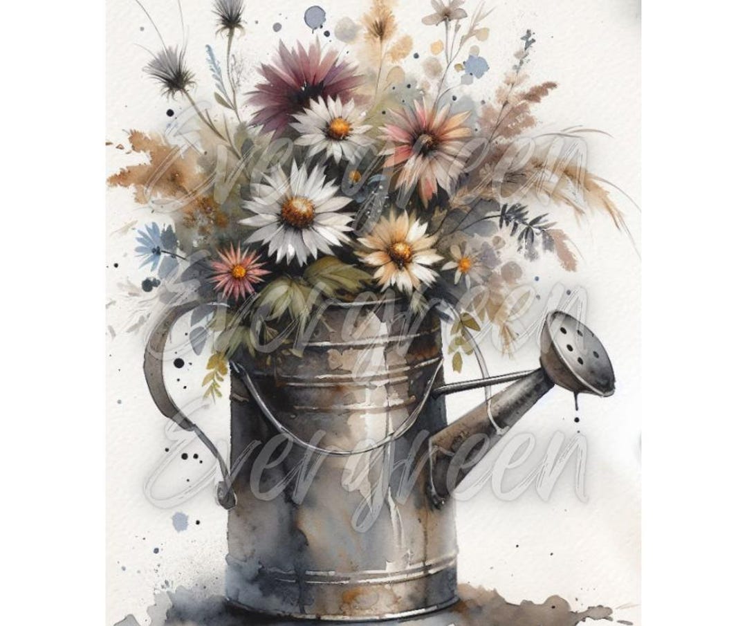 Watercolor Water Can Floral Bundle: Farmhouse Printable (instant ...