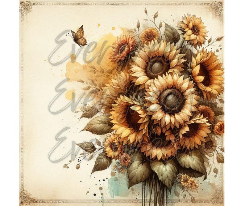 Watercolor Sunflower Printable: Craft & Decor Clipart (digital Download ...