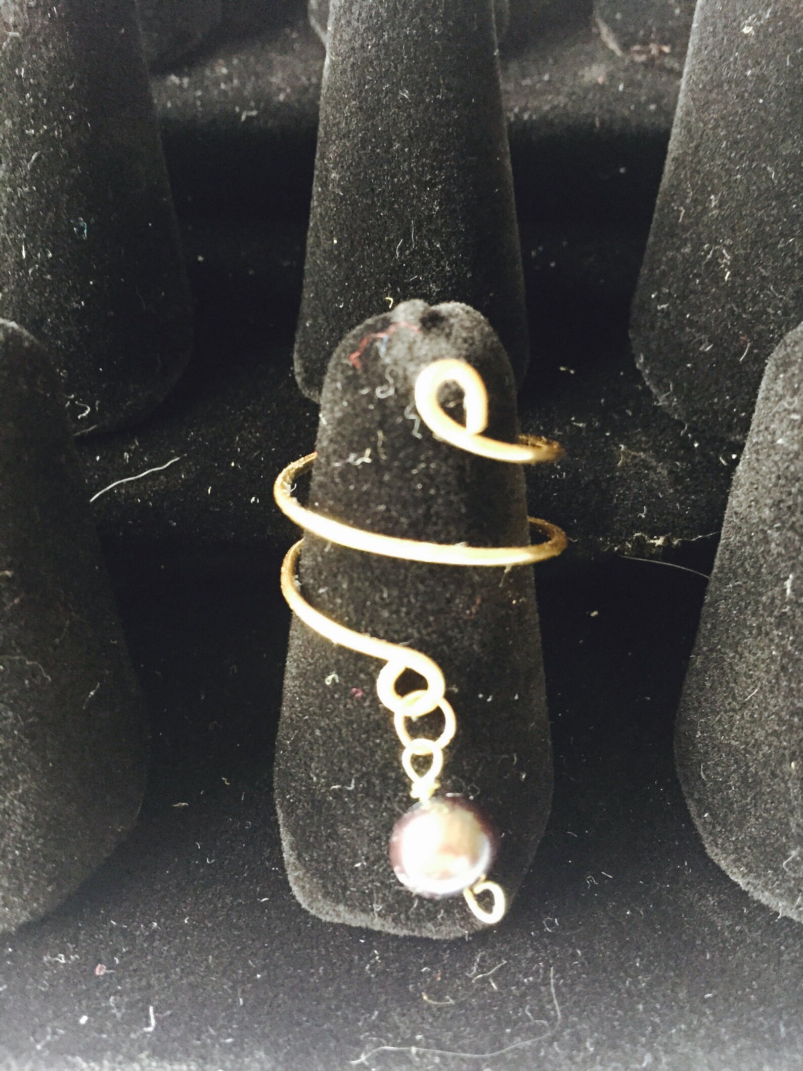 Gold Adjustable Wire Ring With Black Dangling Freshwater Pearl | Etsy