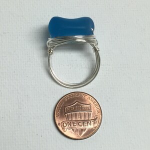 Blue Geometric Sea Glass Silver Wire Wrapped Ring - Etsy