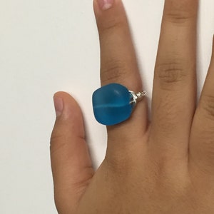 Blue Geometric Sea Glass Silver Wire Wrapped Ring - Etsy