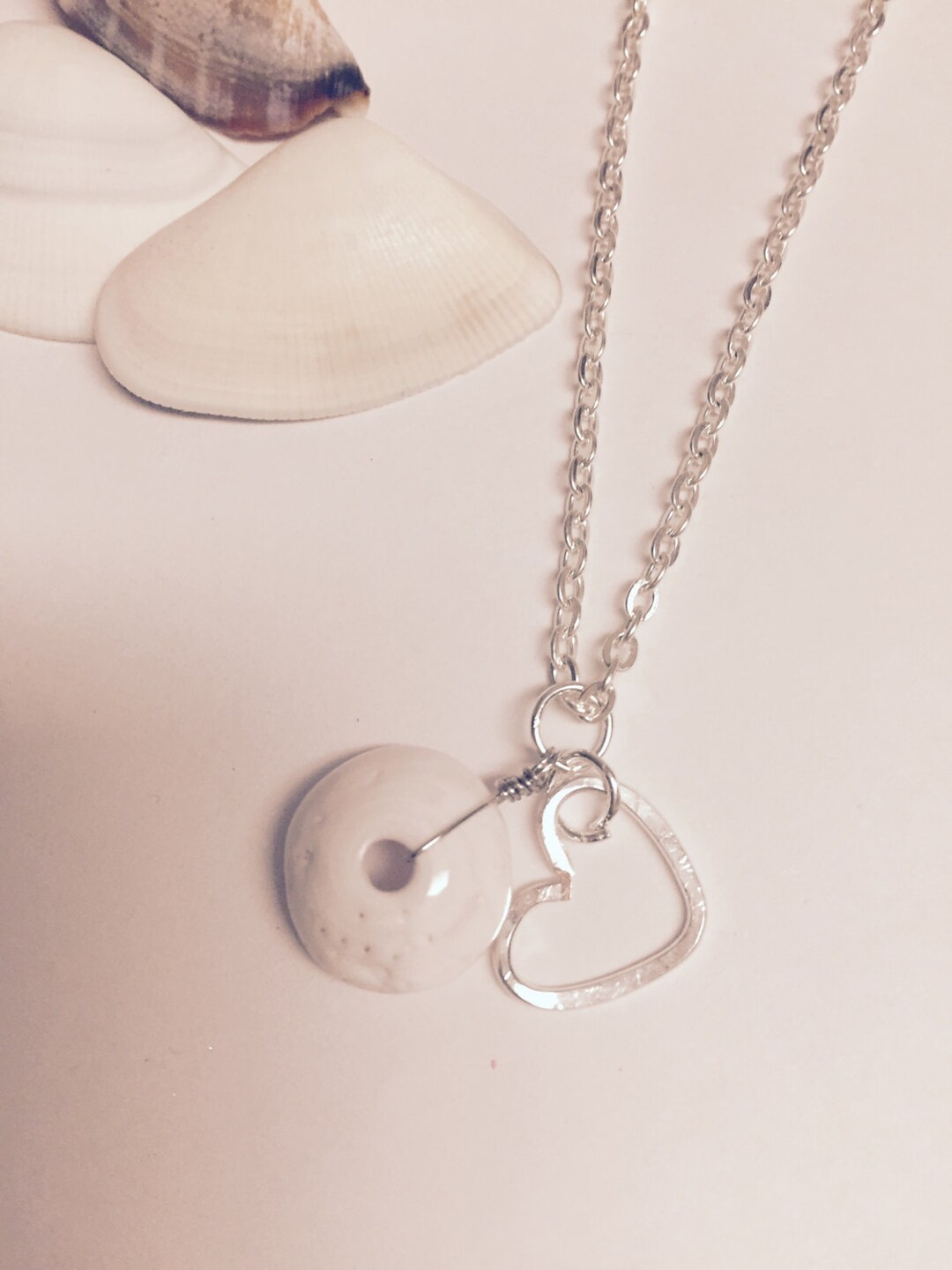 Puka Shell Silver Wire Wrapped Necklace With Heart Charm - Etsy