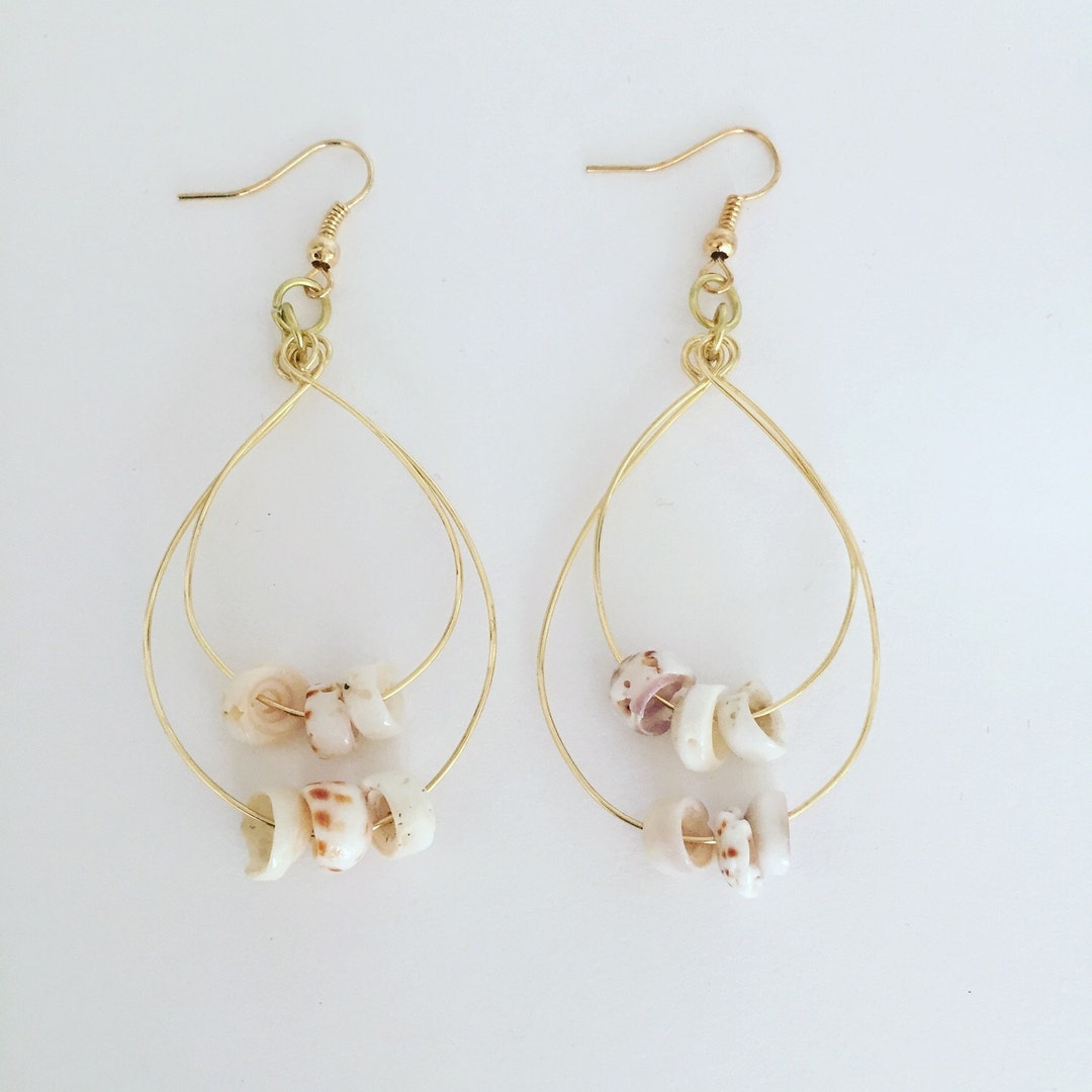Hawaii Sea Shell Gold Double Hoop Earrings - Etsy