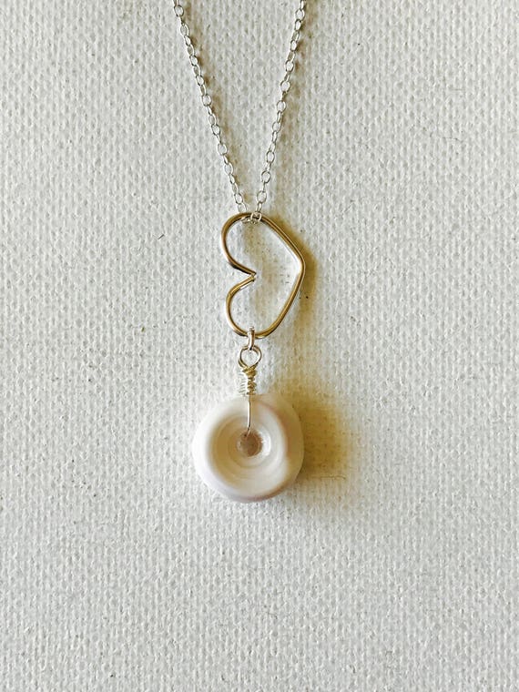 Hawaii Puka Shell and Sterling Silver Wire Heart Necklace | Etsy