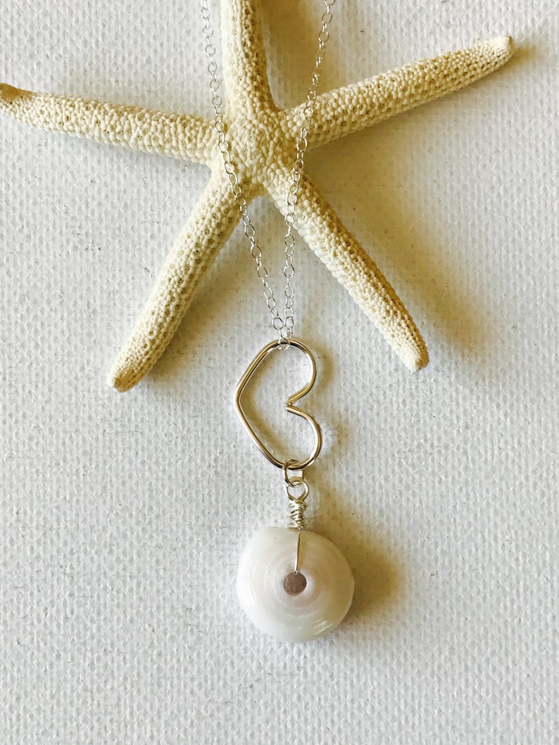Hawaii Puka Shell and Silver Wire Heart Necklace - Etsy