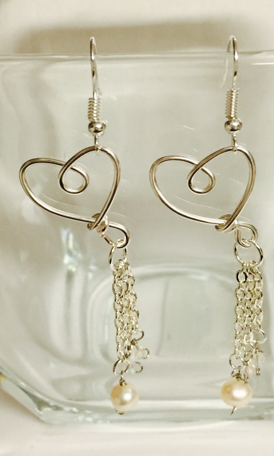 Silver Wire Heart Triple Chain Freshwater Pearl and Crystals | Etsy