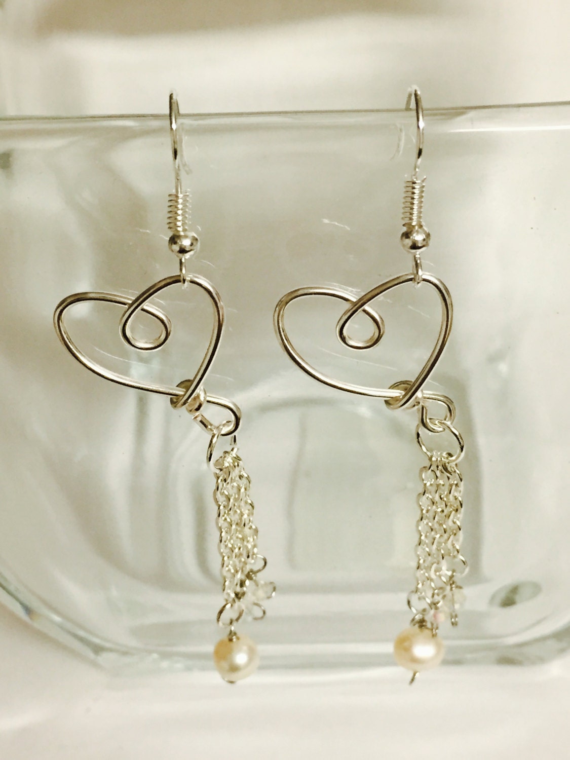 Silver Wire Heart Triple Chain Freshwater Pearl and Crystals | Etsy