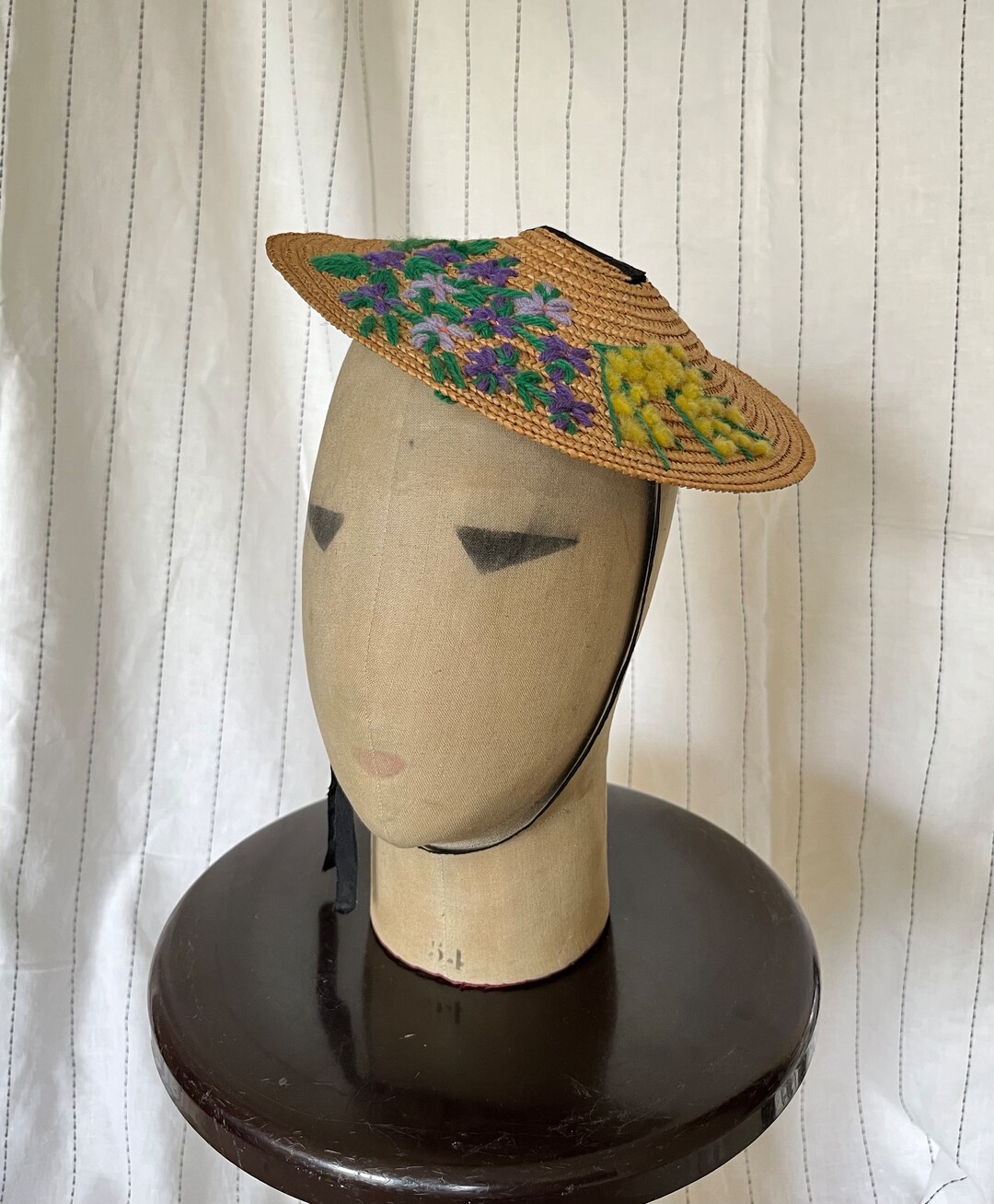 Rare Vintage 1940s French Riviera Straw Floral Embroidered Sun Hat ...