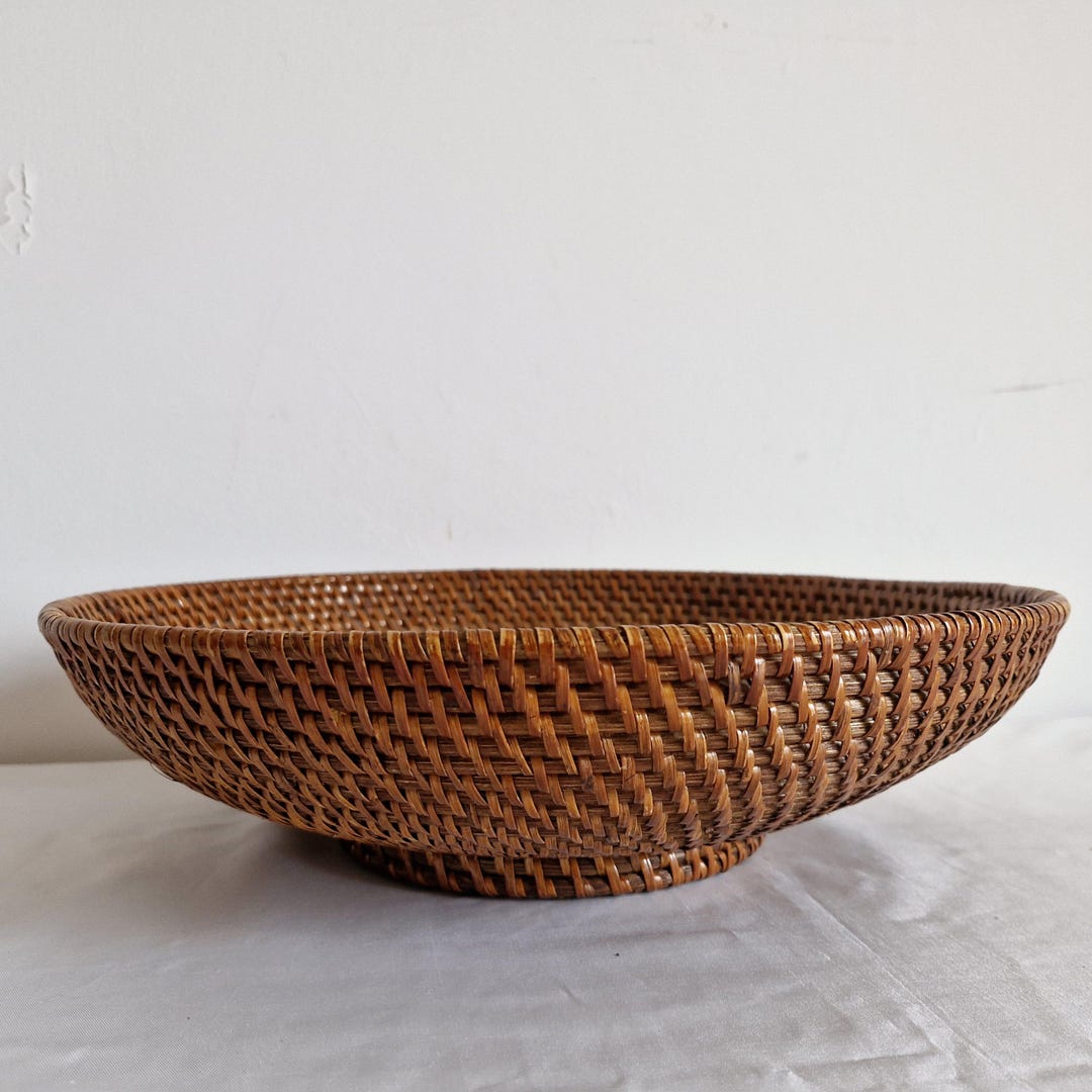 LARGE TABLE BASKET Bowl, Rattan Vowen Fruit Dish, Decorative Round ...