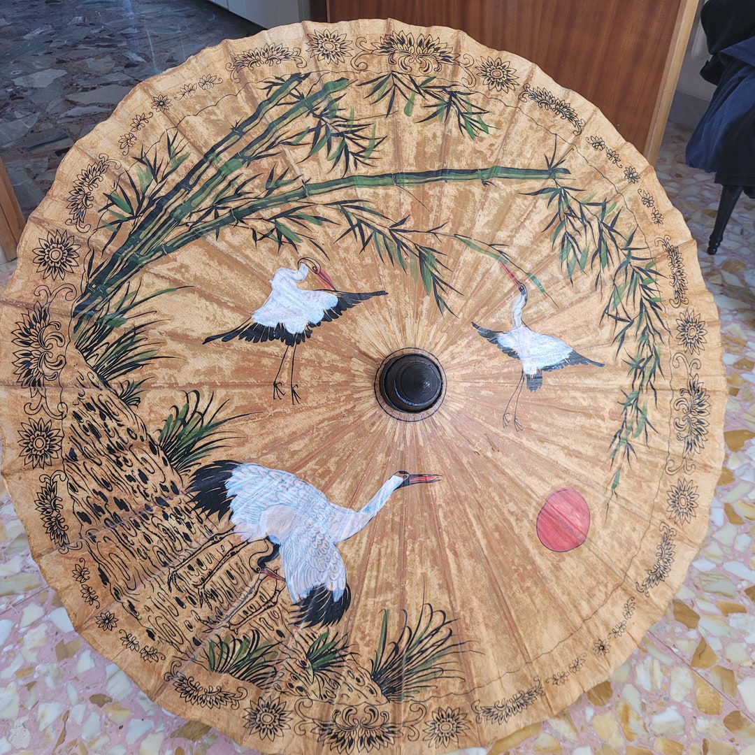 PAPER JAPANESE UMBRELLA, Cranes Pattern Wagasa, Oil Paper and Bamboo ...