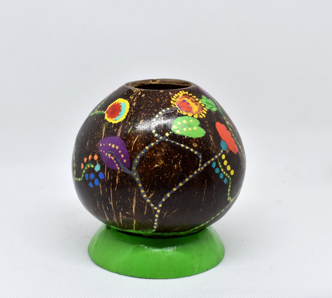 PEN ORGANIZER HOLDER, Upcycled Coconut Bowl, New Job Gift, Painted ...