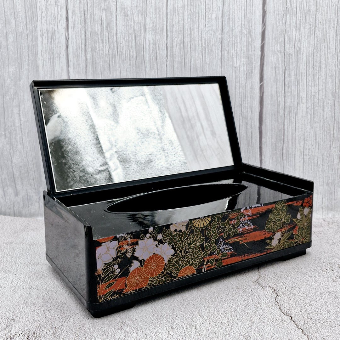 JAPANESE LACQUER BOX for Tissues, Decorative Chrysanthemum Mirrored Box ...