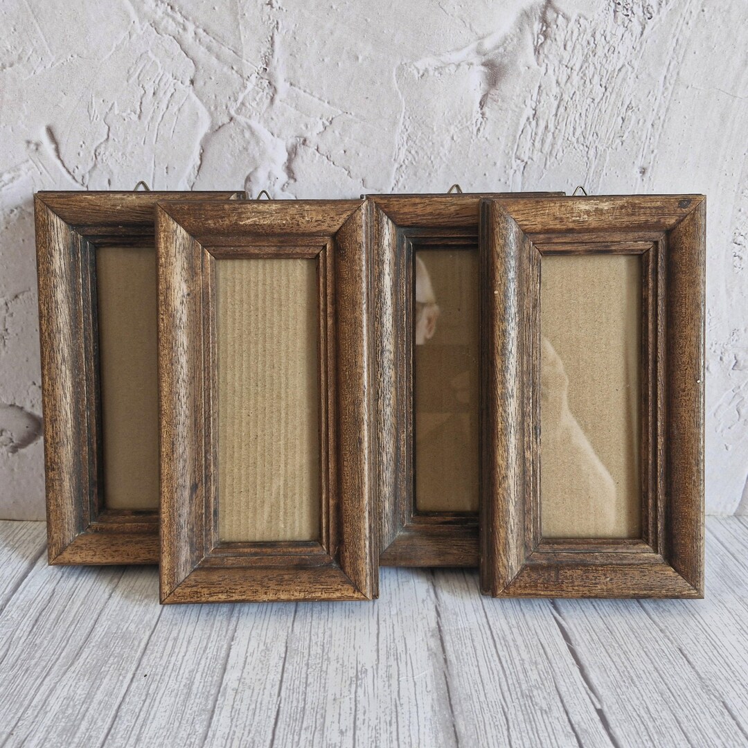 4 HANGING WOODEN PHOTO Frames Set, Rectangle Wall Frames, Glazed ...