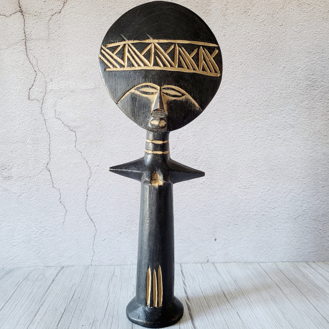 AFRICAN AKUABA SCULPTURE, Ashanti Fertility Wood Figurine Doll, Ethnic ...