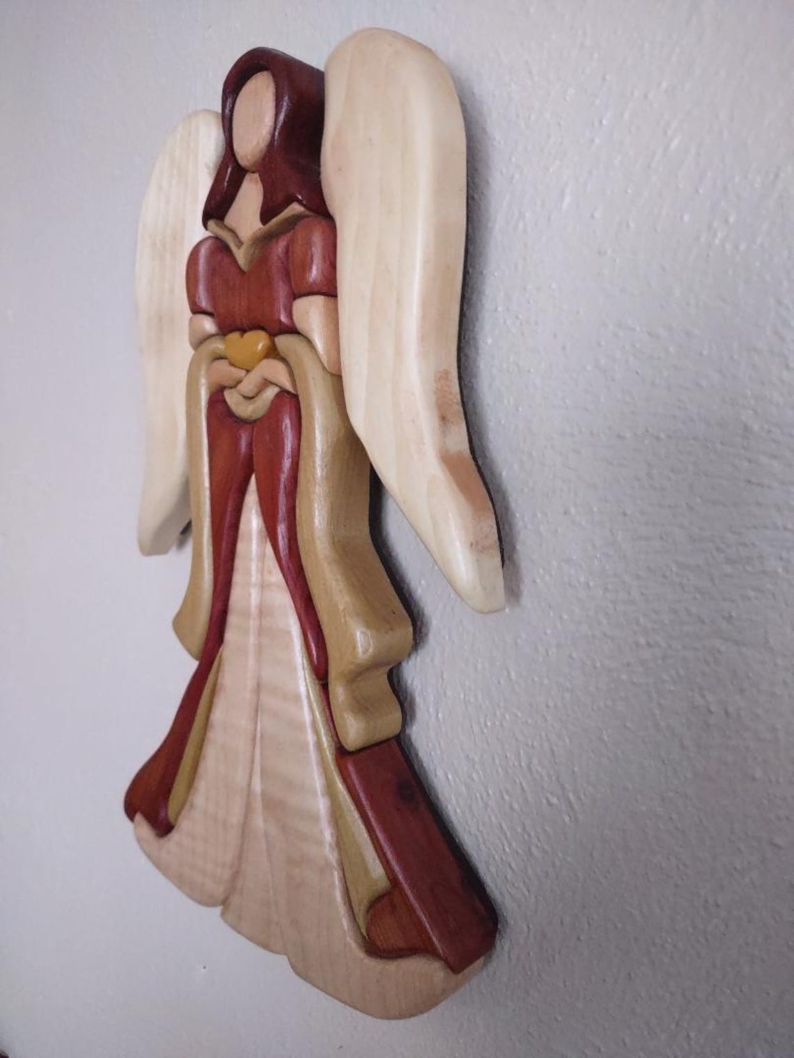 Wooden Intarsia Style Angel Handmade Wall Art - Etsy