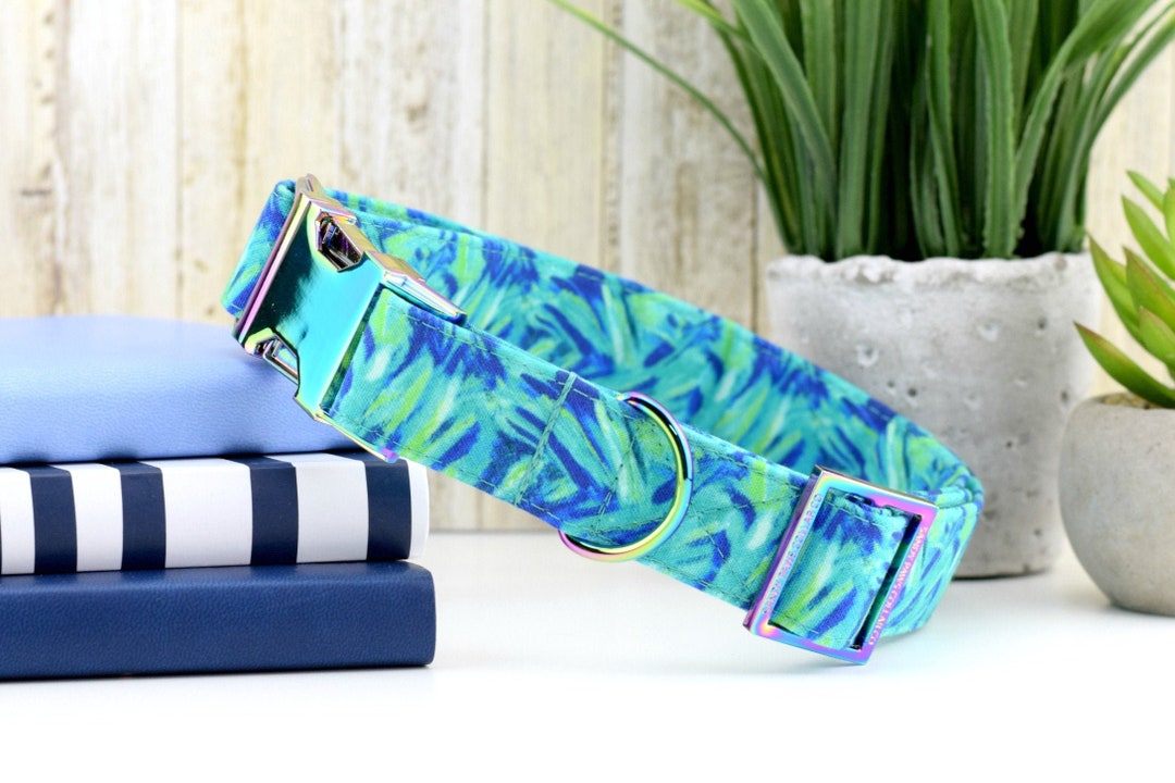 Brushed Flamingo Feather Dog Collar - Teal ~ Fabric Dog Collar ...