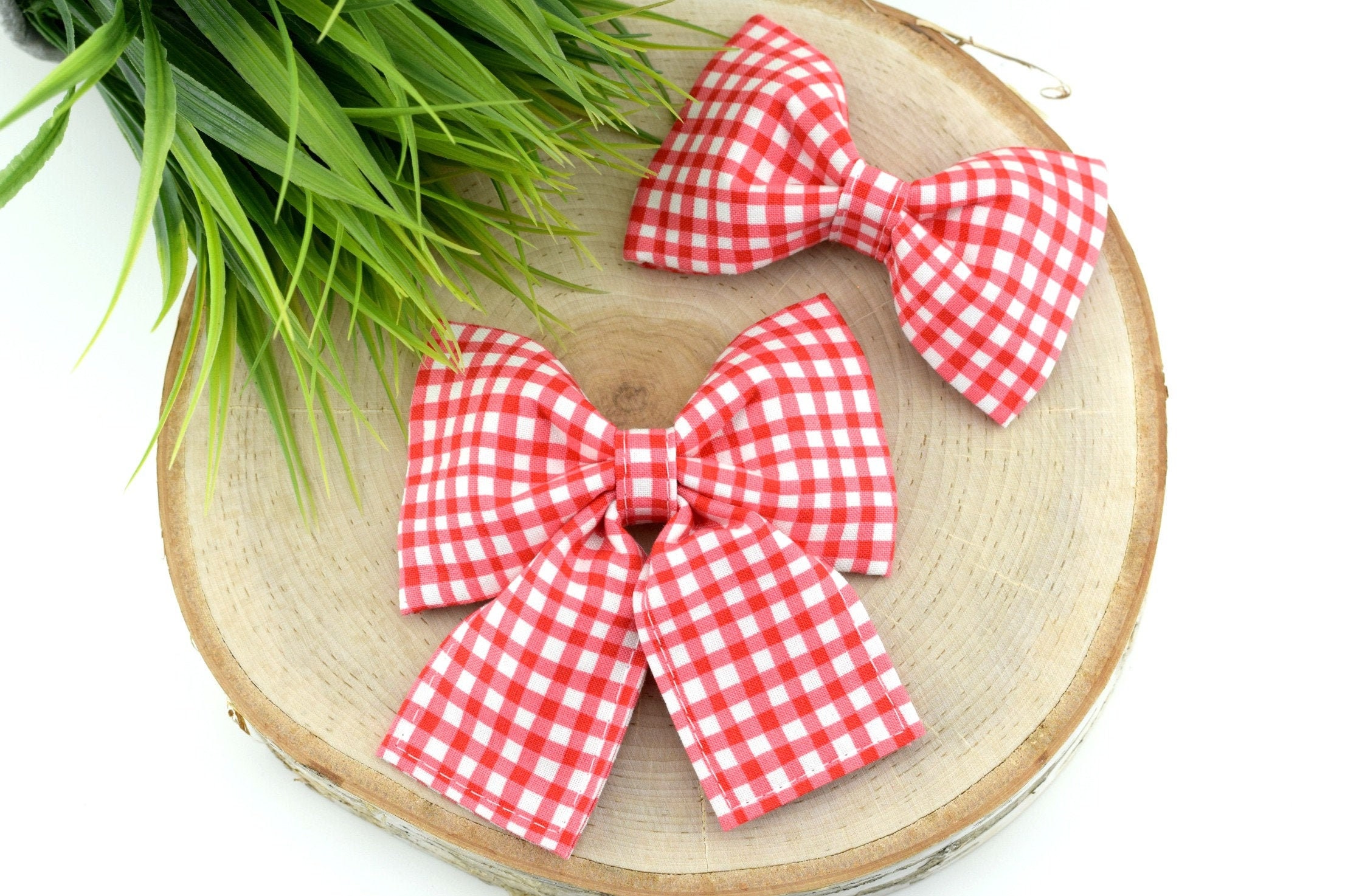 Painted Gingham Dog Collar Bow Red & White Dog Collar Bow - Etsy