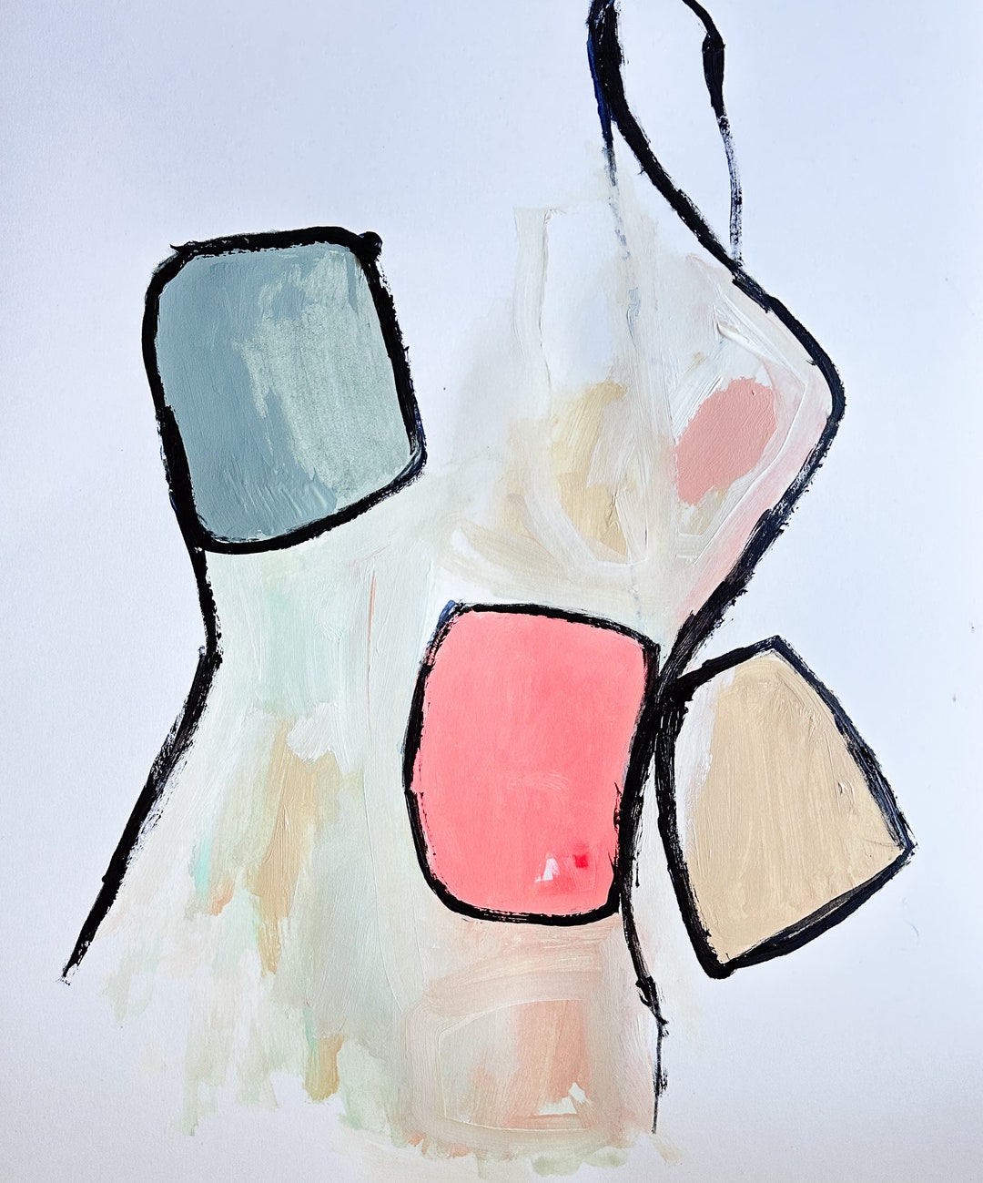 Original Abstract Painting, 14x17 Art on Paper, Painting of a Woman ...