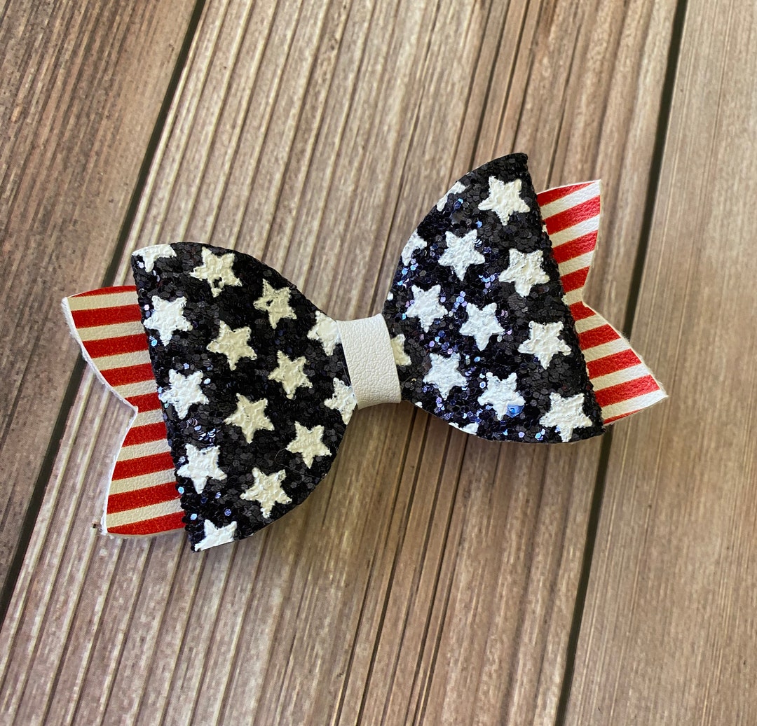 Blue and White Stars With Red Stripes Chunky Glitter Bow - Etsy
