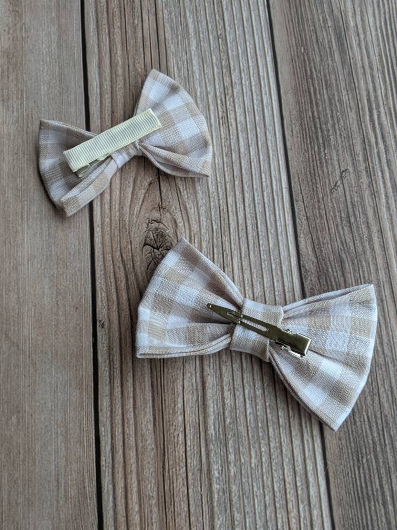 Tan and White Check Brother-sister Matching Bow Tie & Hair Bow Set - Etsy